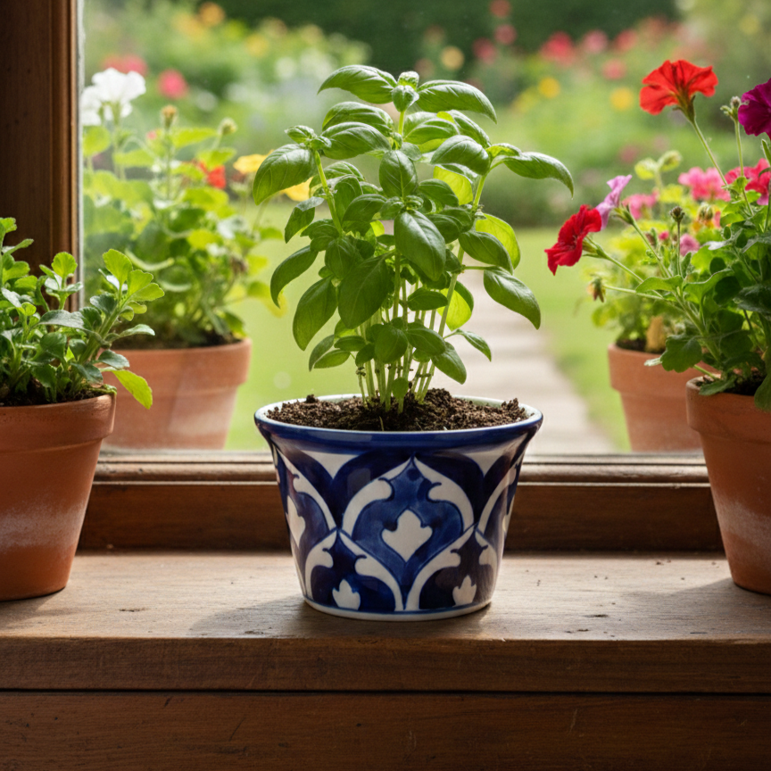 Ceramic Pot - Blue & White (7.8 CM / 12.4 CM) – Green Gardens